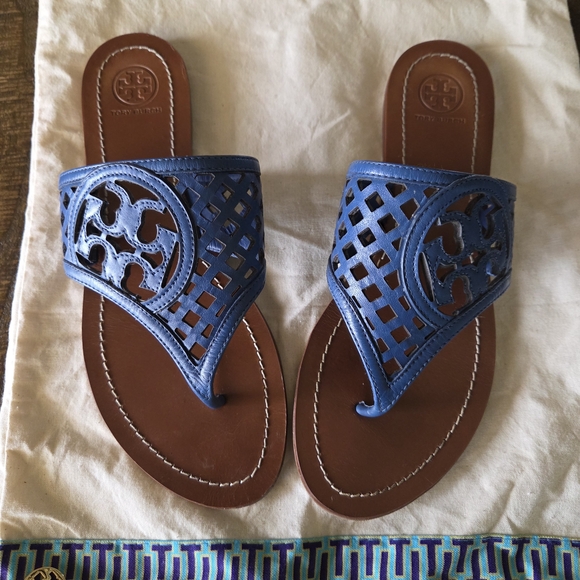 Tory Burch | Shoes | Tory Burch Perforated Blue Sandals | Poshmark